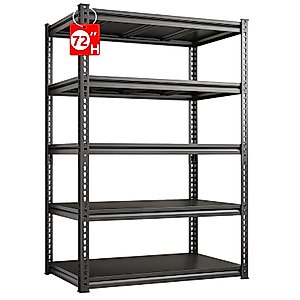 Kilyssa 72" H Storage Shelving Unit, 5-Tier Adjustable Heavy Duty Garage Shelves Metal Organizer Utility Rack, Black, 31.5" L x 16" W x 72" H for Kitchen Pantry Basement Bathroom Laundry