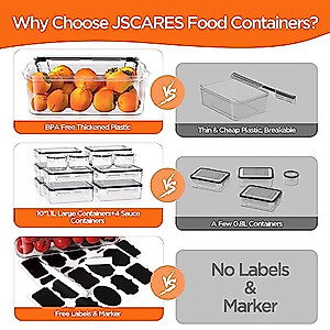 JSCARES Airtight Food Storage Containers - 28 Pcs (14 Lids & 14 Containers) BPA-Free Microwave Dishwasher/Freezer Safe Plastic Food Containers Set for Kitchen Organization for Meal Prep & leftover