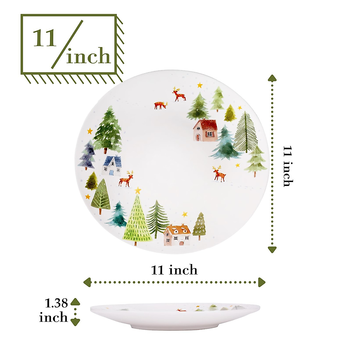 Sonemone Winter Wonderland Dinner Plates Set of 4, 11 Inch Ceramic Plates, Large Dinnerware Dish Set for Kitchen, Dinner, Salad, Dessert, Microwave & Dishwasher Safe, Scratch Resistant