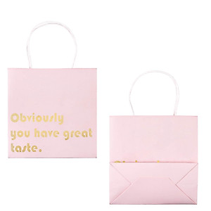 WRAPAHOLIC You Have Great Taste Gift Bags - Medium Size Pink Gold Foil Business Thank You Bags, Shopping Bags - 12 Pack - 10" x 5" x 10"