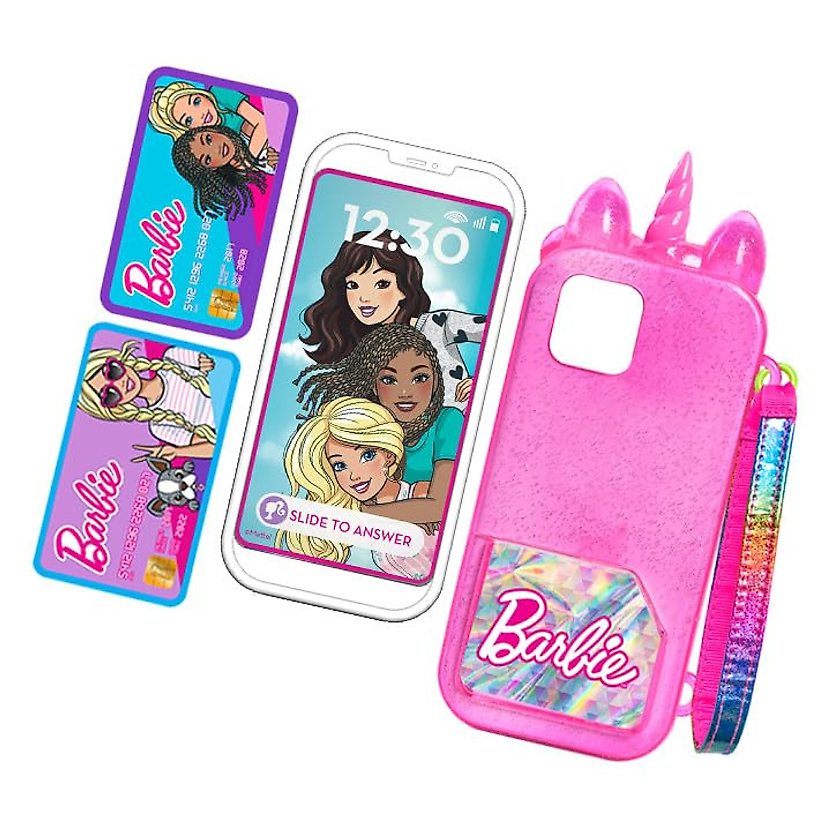 Barbie Unicorn Play Phone Set with Lights and Sounds, Unicorn Phone Case and Wristlet, Toy Cell Phone for Kids, by Just Play , Pink