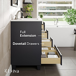 Eviva Acclaim 30 x 22 Inch Bathroom Sink Vanity Dark Grey Single Sink w/Carrara Quartz Top Modern Bathroom Vanity and Sink for Contemporary - Small Bathroom Sink Cabinet w/Soft Closing Drawers