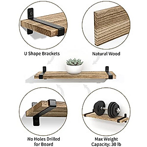 Gronda Floating Shelves Natural Wood Set of 3, Rustic Solid Wood Floating Shelves Wall Mounted Floating Bookshelves Farmhouse Wooden Wall Decor Wall Shelves for Bathroom Living Room Bedroom Kitchen