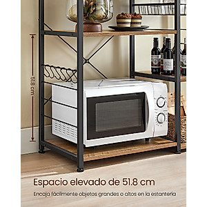 VASAGLE ALINRU Kitchen Baker’s Rack, Coffee Bar, Microwave Oven Stand, with Steel Frame, Wire Basket, 6 Hooks, for Mini Oven, Spices Utensils, Industrial, Rustic Walnut and Black UKKS090B41