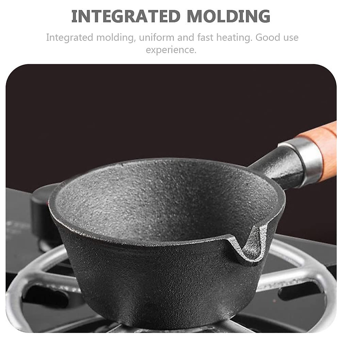 Ipetboom Cast Iron Pot, 1 Pc Butter Warme Iron Oil Heating Pot with Wooden Handle Coating Cookware Melting Pot