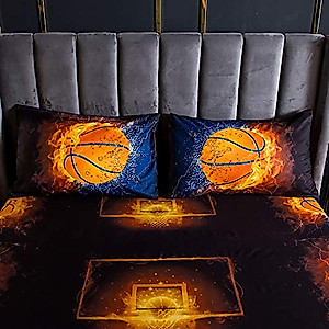 4PC Soft Basketball Sheet Sets Full Size Sport Bedding Sheet Sets with Flat Fitted Sheet for Boys, Girls and Teens (Full, Basketball)