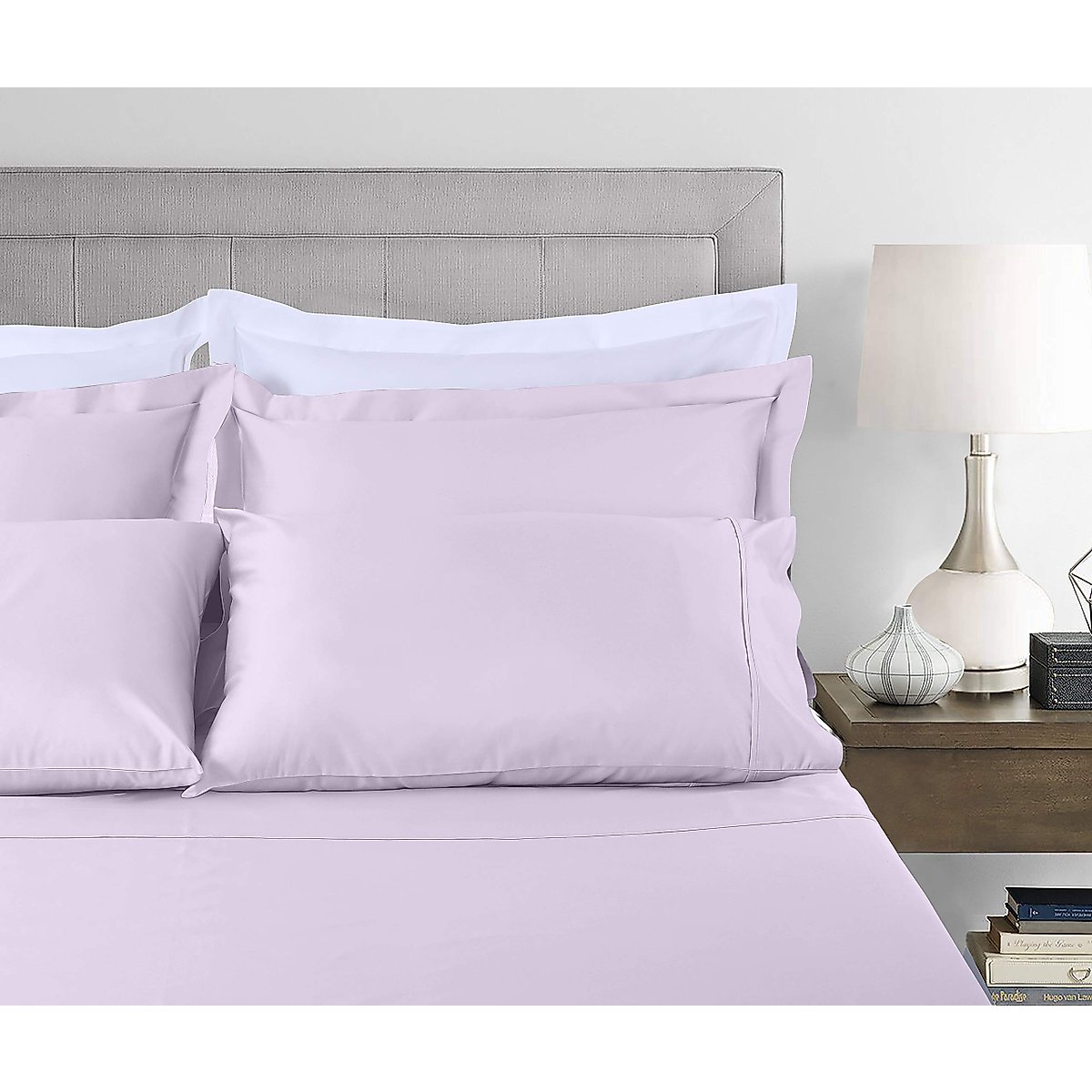 Threadmill Cotton Full Size Sheet Set| 100% Cotton Sheets for Full Size Bed | Solid Sateen Full Bed Sheets Set with 16” Elasticized Deep Pocket | Soft Breathable 4-Piece Cooling Sheet Set | Lilac