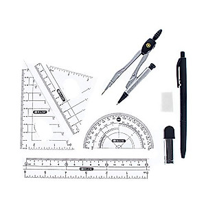 West Coast Paracord 9 Piece Mathematics Tool Set – Straight Ruler, 30/60/90 Triangle Ruler, 45/90 Triangle Ruler, 180 Degree Protractor and More! Clear/Black Includes Sturdy Storage Case