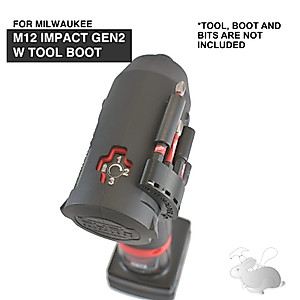 DIY Rabbit M12 Bit Holder for Milwaukee M12 Impact Surge driver Gen 2 with protective BOOT (RH), Magnetic 1/4 hex Drill Bits Organizer for M12 Fuel 2553,2551, Milwaukee Packout Tool Holder Accessories