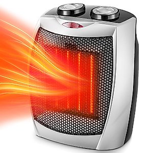 Kismile Small Space Heater Electric Portable Heater Fan for Home and Office Ceramic Fan Heaters with Adjustable Thermostat, 750W/1500W (8.1 Inch, Black)