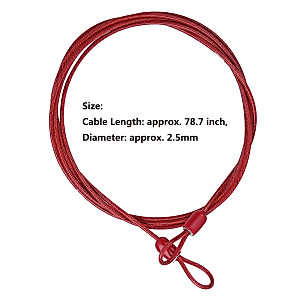 YOOJIA 2Pcs 2M Braided Steel Luggage Cable Safety Lock Security Wire with Double-Looped for Gates Lock U-Lock Padlock Disc Lock Red One Size