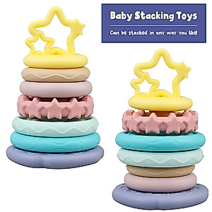 Baby Sensory Teething Toys - Baby Teether Montessori Toys - Gifts for Infant Newborn Boys Girls 6 9 12 18 Months 1 One Year Old - Stacking Rings Bath Toys - Toddler Educational Learning Toys