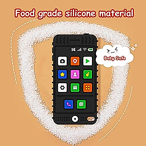 FFTROC Silicone Baby Teething Toys, Teether for Babies 6-12 Months, Smart Phone Shape Teether, Sensory Chew Toys for Boys & Girls - Black