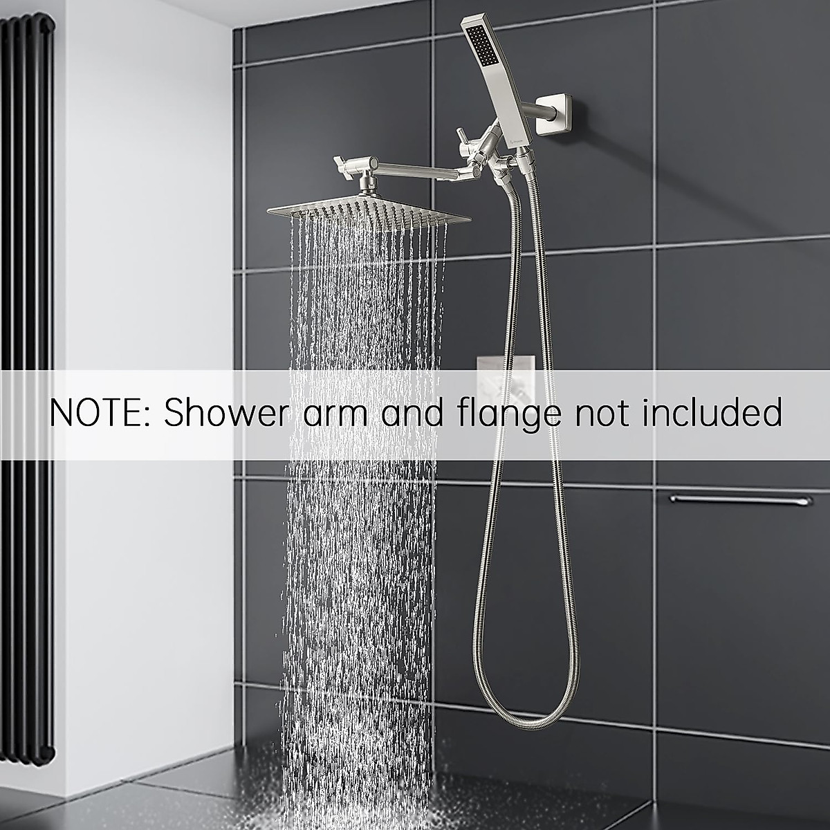 G-Promise All Metal 8" Dual Square Shower Head Combo | Rain Shower Head | Handheld Shower Wand | Adjustable | Smooth 3-Way Diverter | 71" Extra Long Hose - A Bathroom Upgrade (Brushed Nickel)