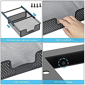 3 Pack Hanging Pullout Drawer Basket, Sliding Under Shelf Storage Organizer with nameplates, Under Shelf Baskets Under Cabinet Organizer Under Desk Drawer for Kitchen Pantry Cabinet, Attaches to Shelf