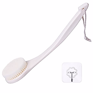 VANZAVANZU Shower Brush, Bath Body Brush with Soft Bristles, Back Brush Long Handle for Shower, Dry Exfoliating Brush or Wet Shower Brush with Moderate Bristles, Cream White
