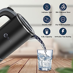 EVATEK Small Electric Kettle, Travel Mini Hot Water Boiler Heater, 304 Stainless Steel 0.8L Portable Electric Kettles for Boiling Water, 5 Mins Coffee Kettle Travel Teapot with Auto Shut-Off