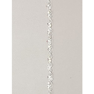 SAMKY 1T 1 Tier Crystals Pearls Beaded Wedding Veil (Fingertip Length 36" Light Ivory)