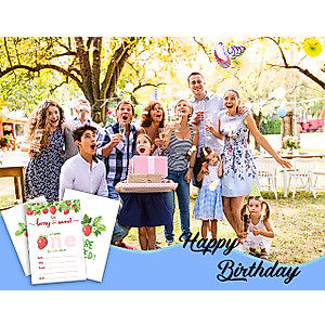 QOFO Sweet Strawberry First Birthday Party Invitation Card-Set of 20 With Envelopes,Birthday Invitation Cards,Birthday Party Decorations And Supplies-YQC31