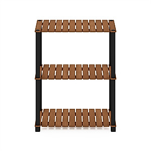 Furinno Pangkor 3-Tier Turn-N-Tube Indoor Outdoor Plant Shelf Wood Stand with Square Poles, Natural/Black