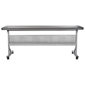National Public Seating 24 x 72 Inch Flip N Store Blow-Molded Plastic Flipper Training Table with 4 Caster Wheels and 2 Grommet Holes, Charcoal Slate