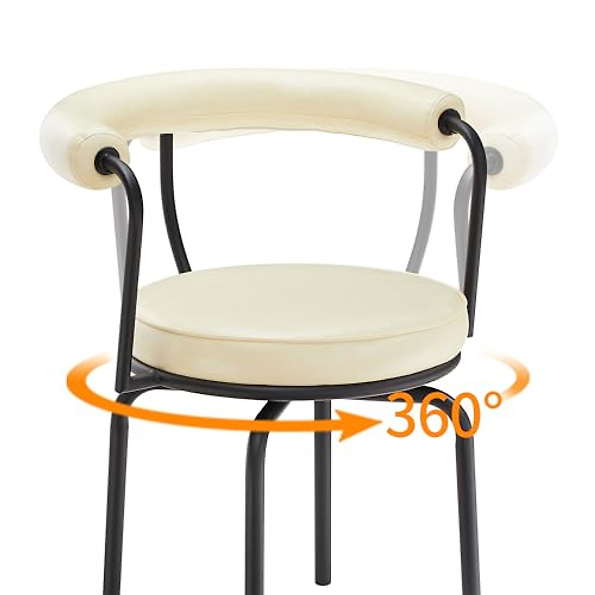 Art Leon Swivel Dining Chairs, Set of 2, Faux Leather Upholstered Dining Room Chairs, Modern Accent Armchairs with Black Metal Legs for Kitchen Living Room Bedroom, Off White