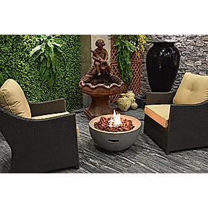 Modeno Nantucket Outdoor Fire Pit Table 27 Inches Round Firepit Concrete Patio Heater Electronic Ignition Backyard Fireplace Cover Lava Rock Included Natural Gas