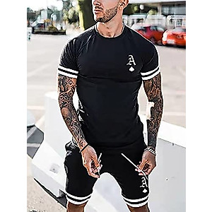 Baqian Men's casual tracksuits Short Sleeve shorts suit 2-piece Outfit T-Shirt and Shorts Set (XL, Black)…