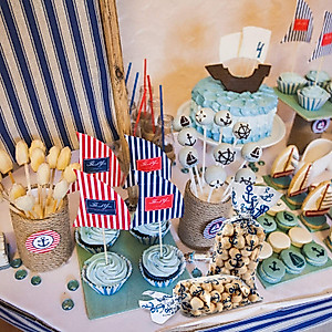 100 Pieces Nautical Anchors Party Bags Nautical Candy Cellophane Bags Heat Sealable Treat Bags with 100 Pieces Gift Twist Ties for Nautical Beach Decoration Themed Party(Blue, Red) (Blue)