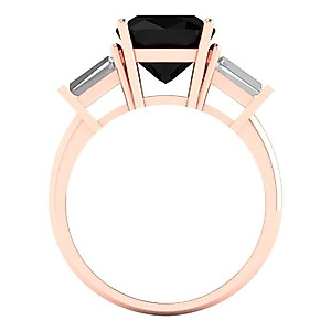 3.50 ct Cushion cut 3 stone Solitaire Genuine Natural Black Onyx Engagement Promise Anniversary Bridal Ring 18K Rose Gold 4