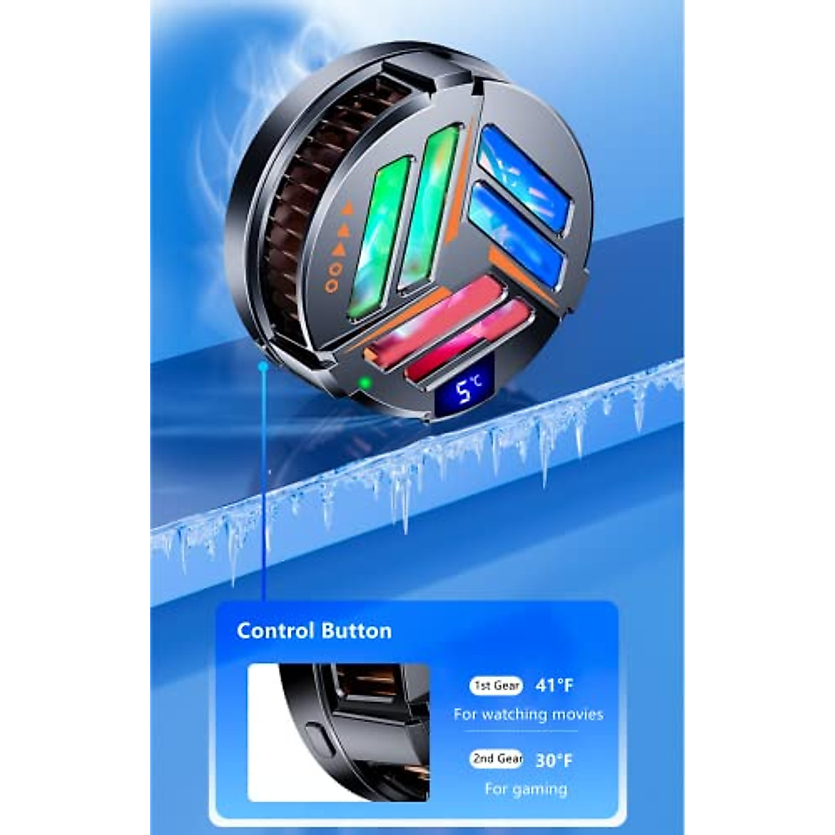 Mobile Phone Radiator Cooler for iPad Tablet Computer Magnetic Heat Dissipation Type-C Heat Sink Atmosphere Lights (Round)