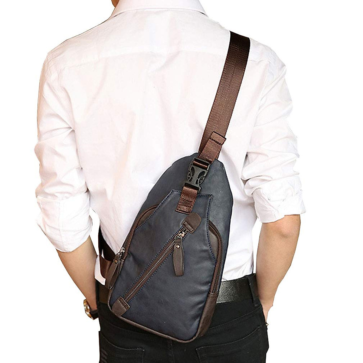 Hebetag Leather Sling Bag Crossbody Backpack for Men Women Outdoor Travel Camping Hiking Single Shoulder Chest Pack Casual Daypack Brown