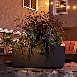 PolyStone Milan Tall Modern Outdoor/Indoor Rectangular Trough Planter, 46" L X 17" W X 19" H, Lightweight, Heavy Duty, Weather Resistant, Polymer Finish, Commercial and Residential (Black)