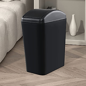 Drephia 4.5 Gallon Plastic Trash Can with Swing Top Lid, Slim Garbage Bins for Bathroom, Bedroom, Office, Black