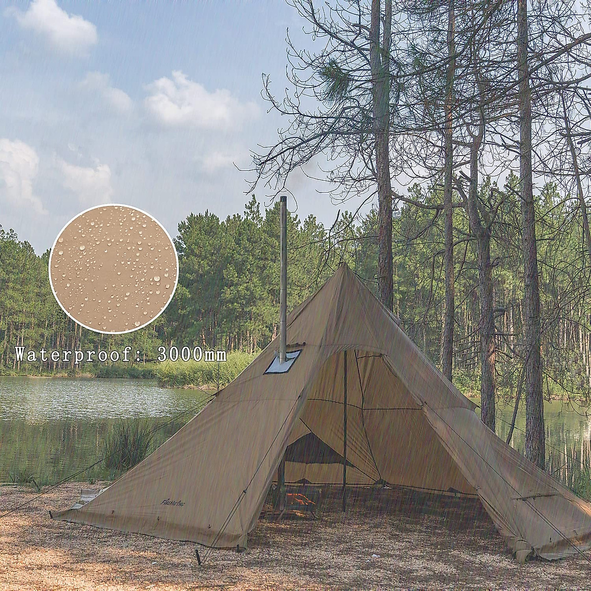 FIREHIKING Camping Hot Tent 4-8 Person Tipi Tent with Stove Jack for Bushcraft, Cooking and Heating