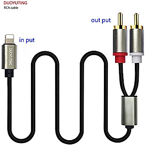 DUOYUTING RCA Audio Cable, iOS Phone to 2 Male RCA Stereo Audio Y-Adapter for iPhone/Sound Box/Amplifier/Home Theater etc. (3.4ft)