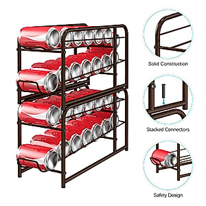 Fogein Mini Soda Can Organizer for Pantry/Refrigerator Pack of 4 Stackable, Soda Can Rack Beverage Dispenser for 221ml/7.5oz Soda Cans(Brown)