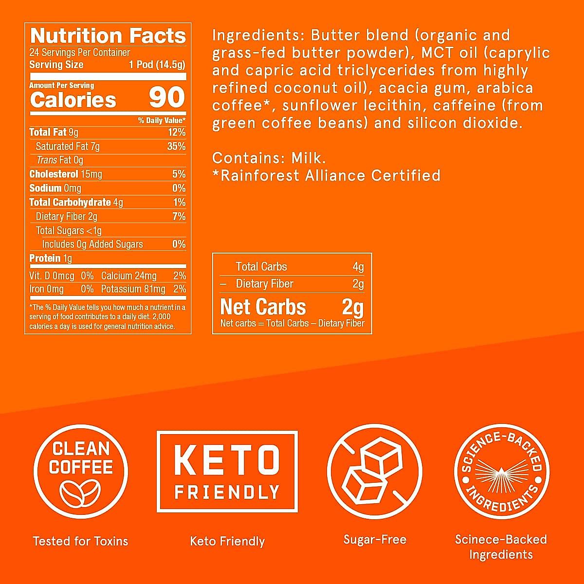 Bulletproof Keto Coffee Pods, 24 Ct, All-In-One Recipe, 100% Arabica Medium Roast, MCT Oil, Organic & Grass-Fed Butter