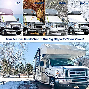 Big Hippo Windshield Cover RV Window Sunshade Cover for Class C Ford E450 1997-2022 Motorhome, UV Block Offer Complete Privacy with Reflective Strips RV Accessories 4 Layers with Mirror Cutouts Silver