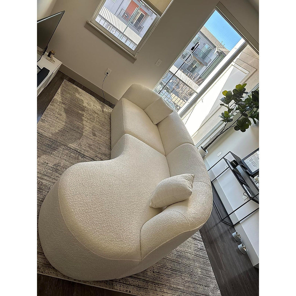 KEVINSPACE 126.37" Modern Curved Sofa Luxury Style Living Room Sectional Sofa Lounge Chaise Upholstery with Chaise 2-Piece Set, Fully Assembled Right Hand Facing Sectional, Pearl Couch, White