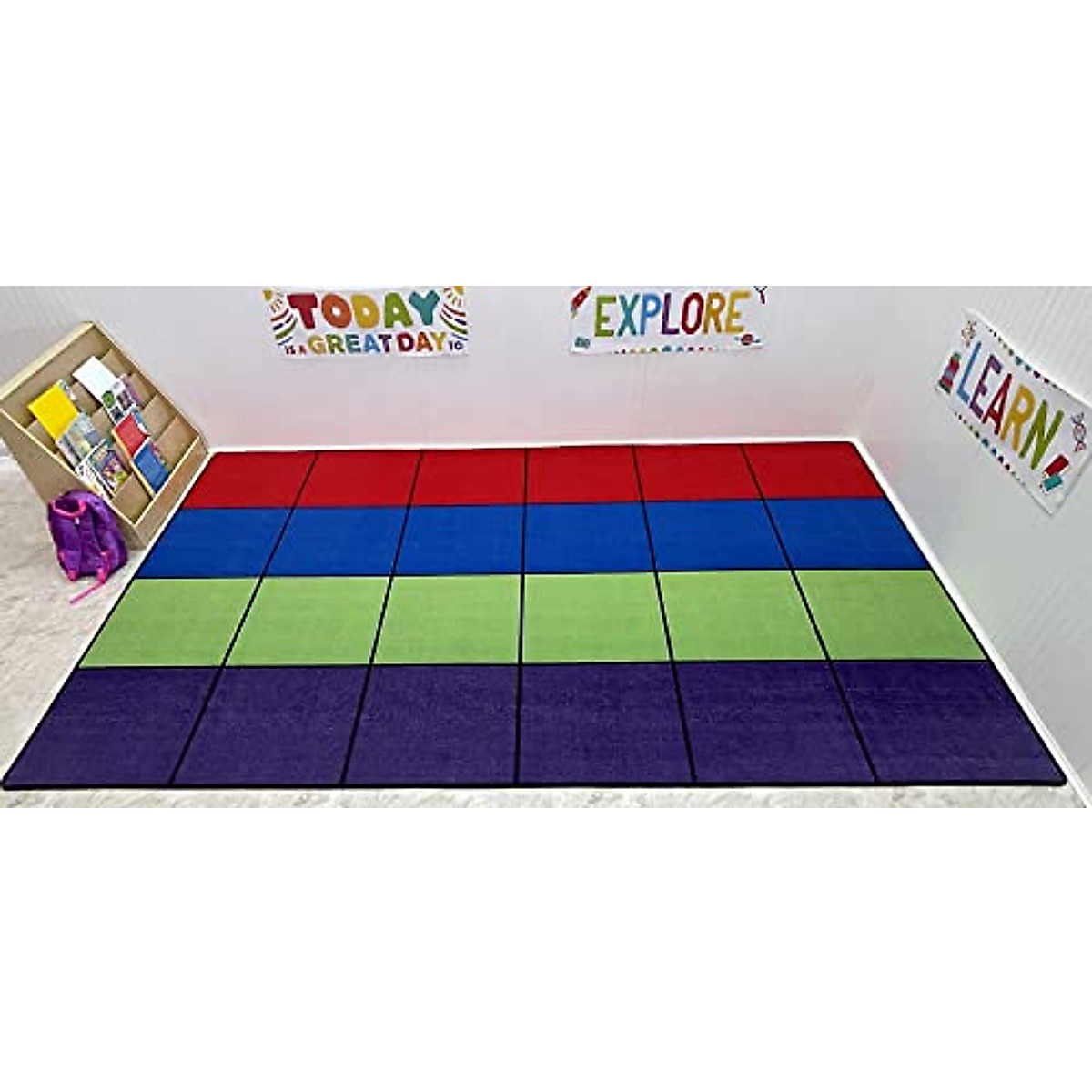 KidCarpet.com Blocks Seating Classroom Rug Multi with 24 Squares, 7'6" x 12' Rectangle