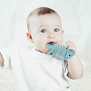 3in1 Infant Toys, Baby Teething Toys 0-3-6-12 Months, Teethers for Babies 3-6 6-12 Months for Teething Relief,Baby Teether Gift,Silicone,Sensory,Baby Toys 0-6 Months,USA Patent Pending,Fish,Turquoise