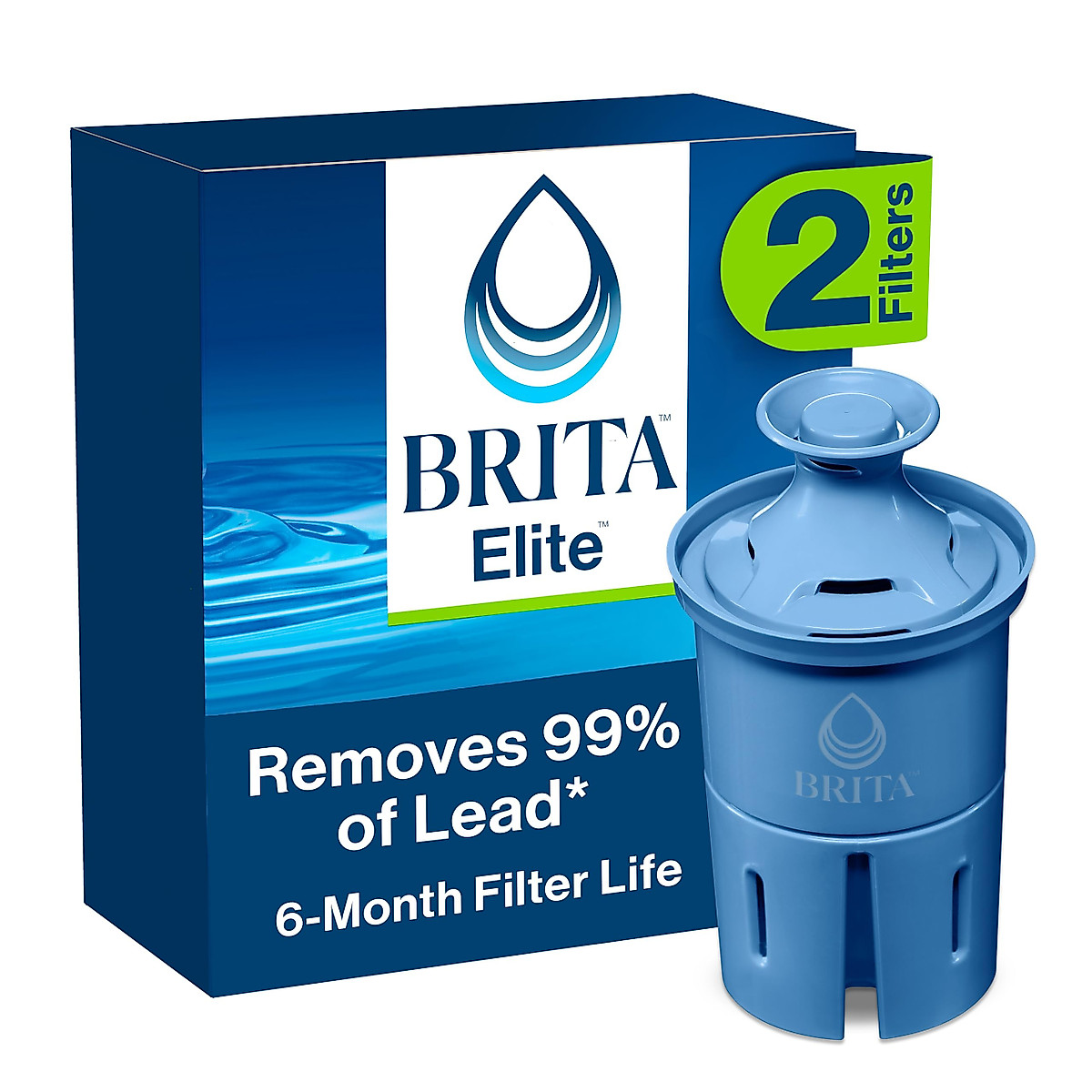 Brita Elite Water Filter Replacements for Pitchers and Dispensers, Reduces 99% of Lead from Tap Water, Lasts 6 Months, 2 Count