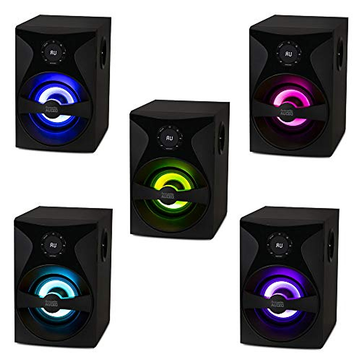 Acoustic Audio by Goldwood Bluetooth 5.1 Surround Sound System with LED Light Display, FM Tuner, USB and SD Card Inputs - 6-Piece Home Theater Speaker Set, Includes Remote Control - AA5400 Black