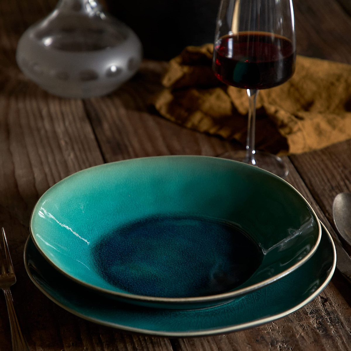 Costa Nova Ceramic Stoneware 10'' Soup Pasta Plate - Riviera Collection, Azur (Blue) | Microwave & Dishwasher Safe Dinnerware | Food Safe Glazing | Restaurant Quality Tableware