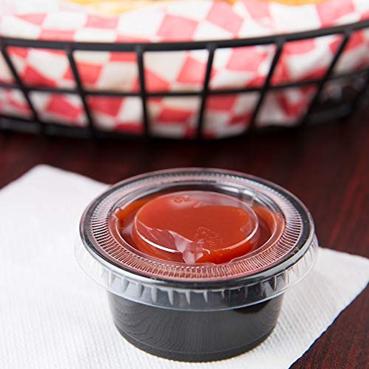 4U'LIFE 2 oz.Black Plastic Souffle Cup/Portion Cup With Lids-50 Sets