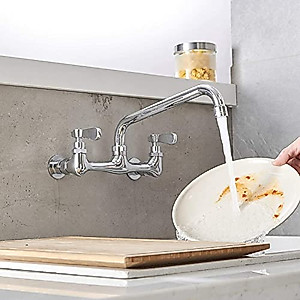 Evolvegoods Kitchen Sink Faucet with 10 Inch Swivel Spout Commercial Centerset Sink 2 Handle Polished Chrome Utility Laundry Restaurant rv Kitchen Faucets Wall Mount