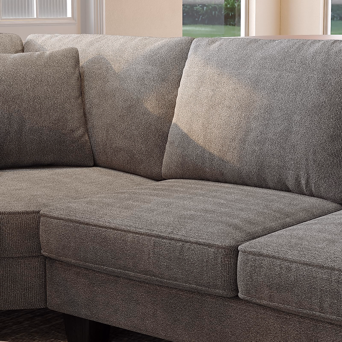 ONBRILL L Shaped Couch, Small Corner Sectional Sofa with 3 Throw Pillows, Chenille Fabric, Easy Assembly, Comfy Convertible l Shape Couches for Living Room, Apartment, Grey