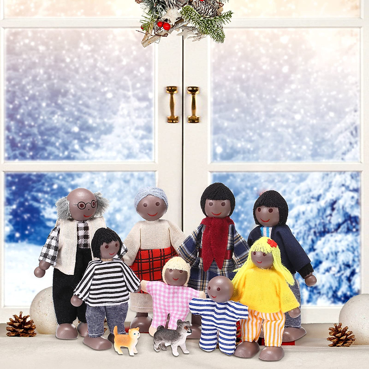 Skylety 10 Pcs Wooden Dollhouse Set of Mini People Figures Dolls Wooden Doll Pretend Play Figures Accessories for Pretend Dollhouse Toy(Stylish Style)