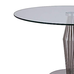 Armen Living Lindsey Contemporary Dining Table in Brushed Stainless Steel Finish and Clear Glass top, silver